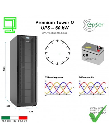 UPS Premmium Tower 60 Kw N°0 batterie trifase ingresso e uscita Epser CMA